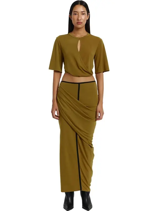 Significant Other Jolie Maxi Skirt With Draped Overlay - Mossgold
