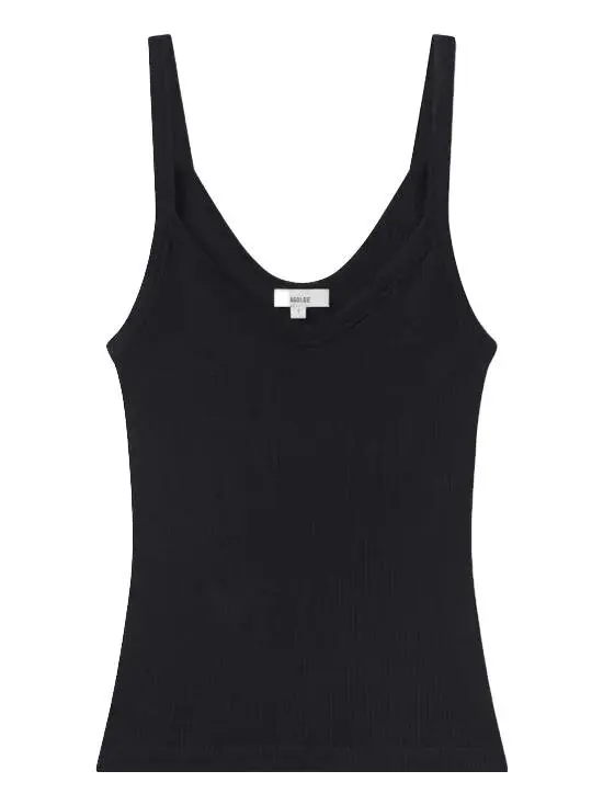 AGOLDE Jordan Ribbed Organic Cotton V-neck Tank - Black