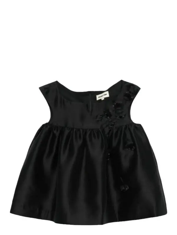 SHUSHU/TONG Sleeveless Floral Appliqué Cami Top - Black