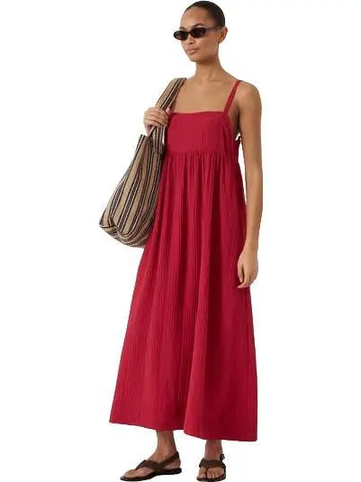 HUSH Nami Crinkle Gathered Maxi Dress - Ruby Red