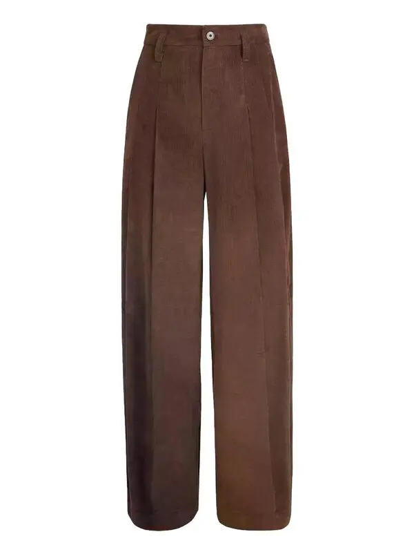 Brunello Cucinelli Stretch Cotton And Cashmere Corduroy Baggy Trousers With Monili - Brown