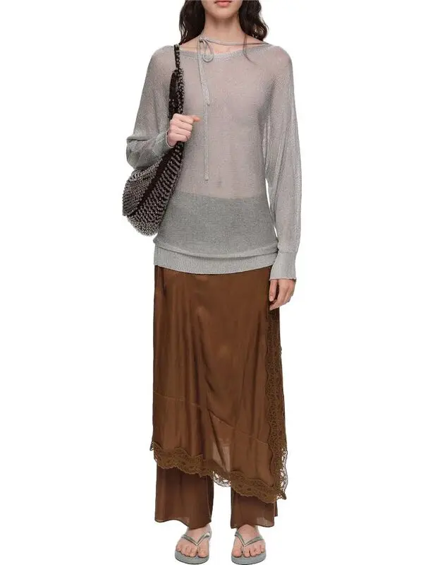 Bimba Y Lola Metallic Viscose Boat Neck Sweater - Silver