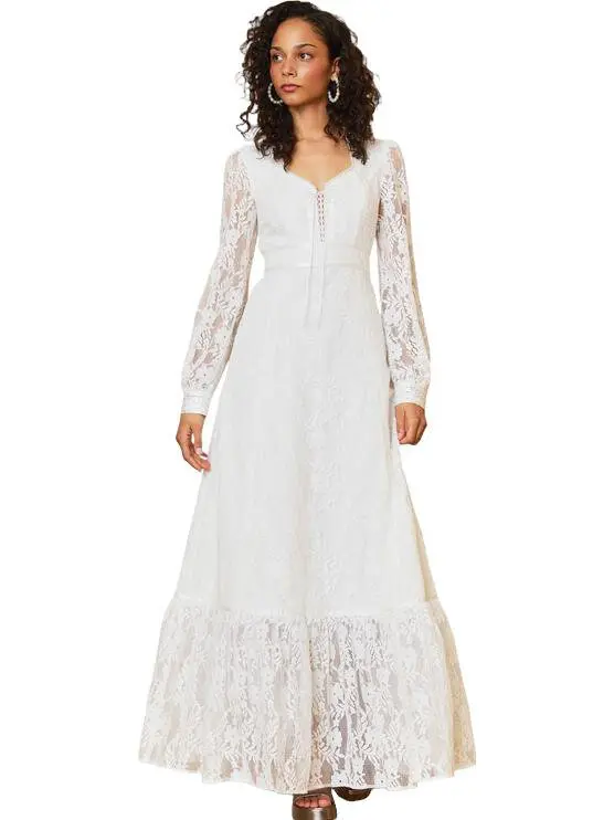 MODCLOTH Gunne Sax For Beth Lace Corselette Maxi Dress - Cloud Dancer
