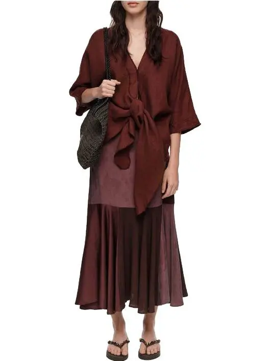 Bimba Y Lola Fluid Patchwork Midi Skirt - Brown