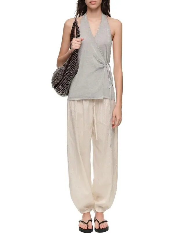 Bimba Y Lola Metallic Knit Wrap Halter Top - Silver