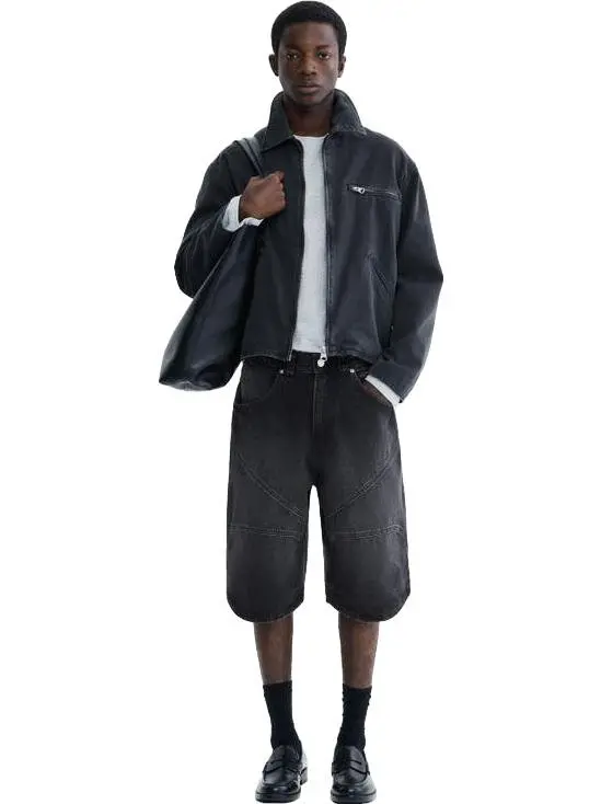 H&m Super Baggy Knee Length Denim Shorts - Black