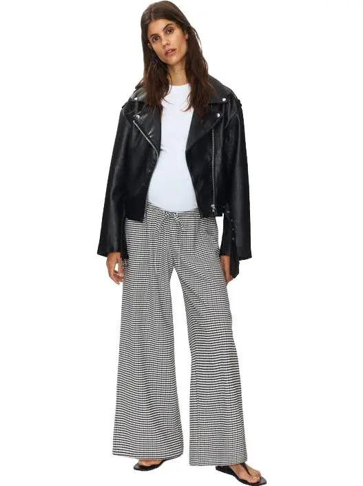 H&m Mama Textured Drawstring Wide Leg Trousers - Black/checked