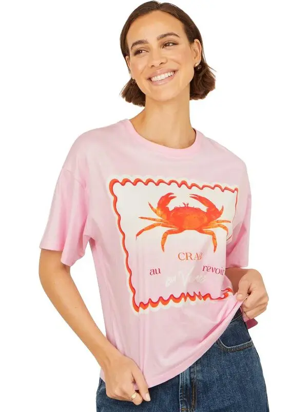 YUMI Crab Vacation Graphic T-shirt - Pink