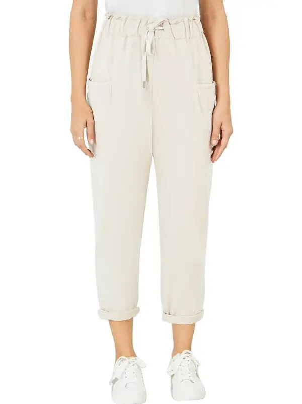 YUMI Relaxed Stretch Cotton Trousers With Tie Waist - Chalk