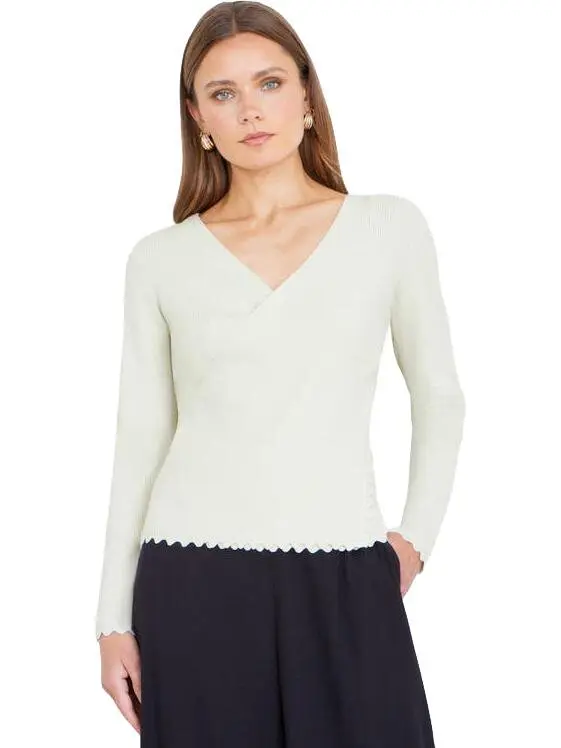 YUMI Metallic Thread Rib Wrap Knitted Top - Ivory