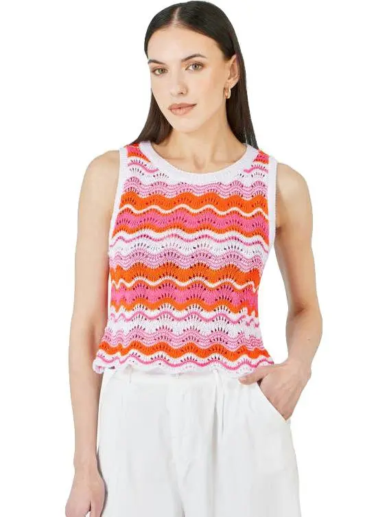 YUMI Crochet Stripe Knit Top - Multi