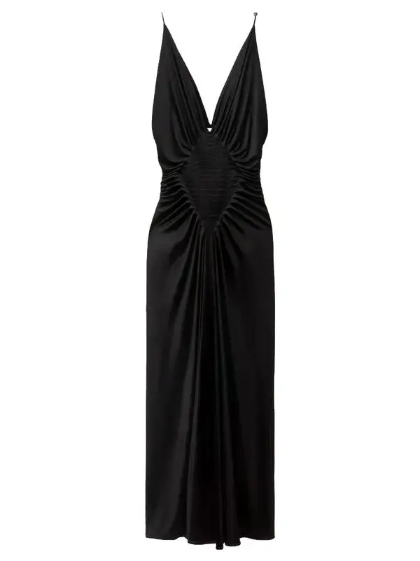 Versace Viscose Jersey Draped Gown With Medusa Hardware - Black
