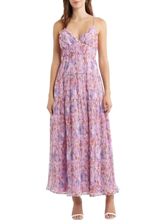 Lulus Shannon Tie Back Maxi Dress In Watercolor Floral - Violet Multi