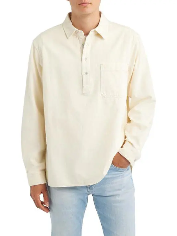 Rag & Bone Cotton Twill Long Sleeve Polo - Ecru