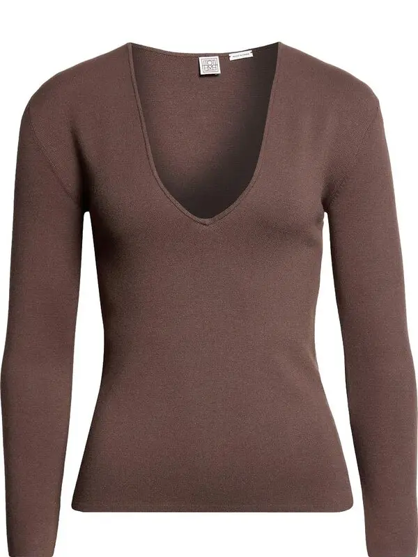 TOTEME Compact Knit V-neck Sweater - Walnut