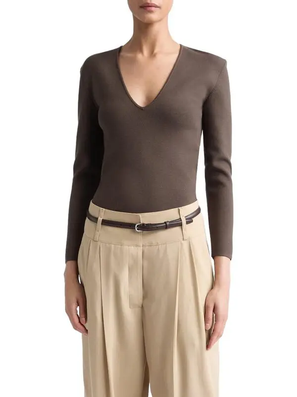 TOTEME Compact Knit V-neck Sweater - Walnut