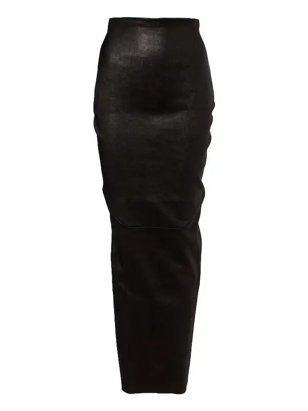 Rick Owens Dirt Pillar Leather Midi Skirt - Black