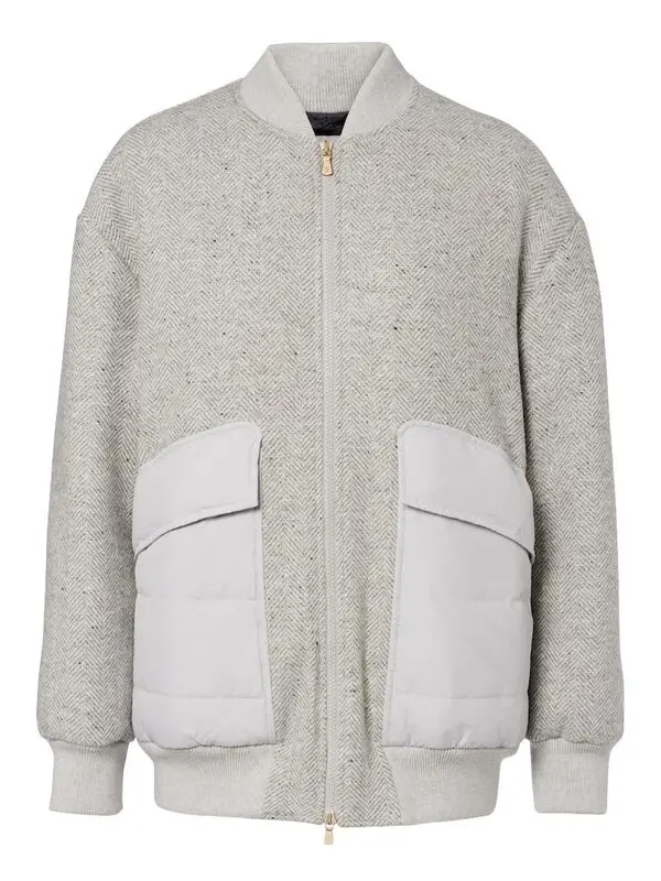 Eleventy Herringbone Wool-blend Down Jacket - Grey