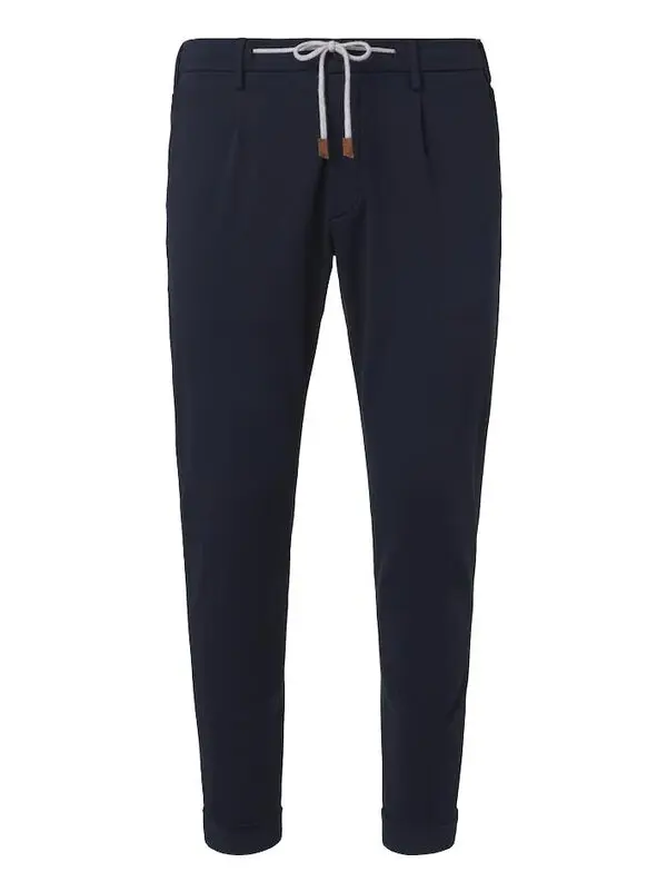 Eleventy Slim Fit Cotton Blend Drawstring Waist Pants - Blue