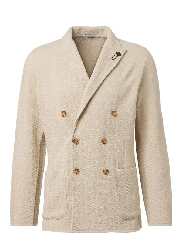 LARDINI Double-breasted Virgin Wool Blazer - Beige