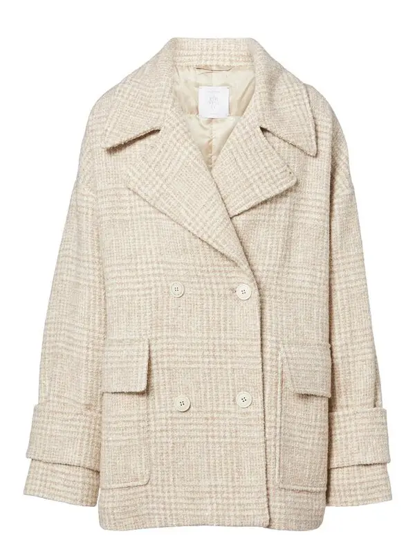 Eleventy Checked Wool And Alpaca-blend Double-breasted Jacket - Beige