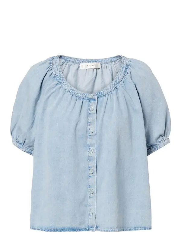 FRAME Resort Gathered Cotton-blend Shirt - Blue