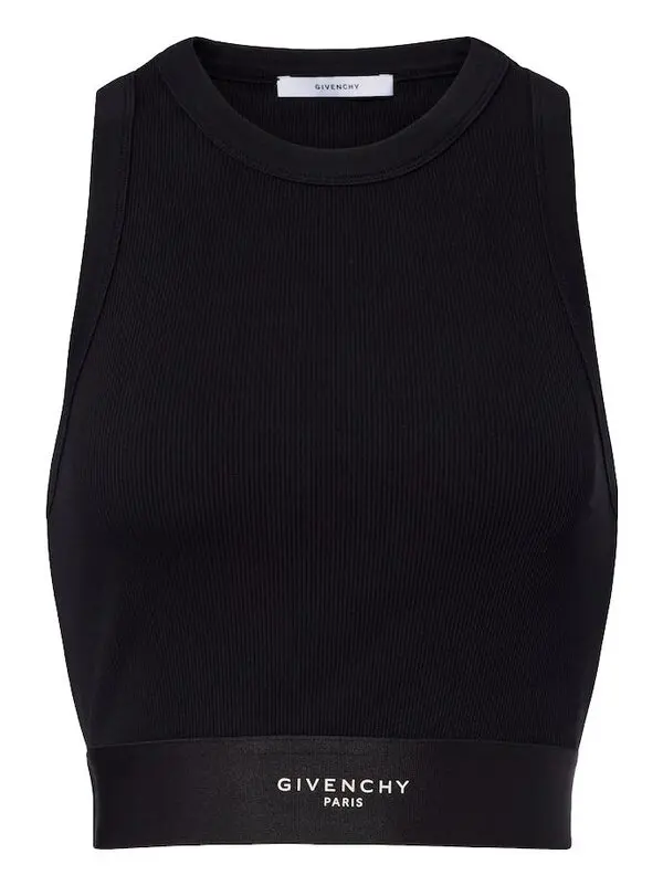 Givenchy Logo Ribbed Cropped Cotton Tank Top - Black