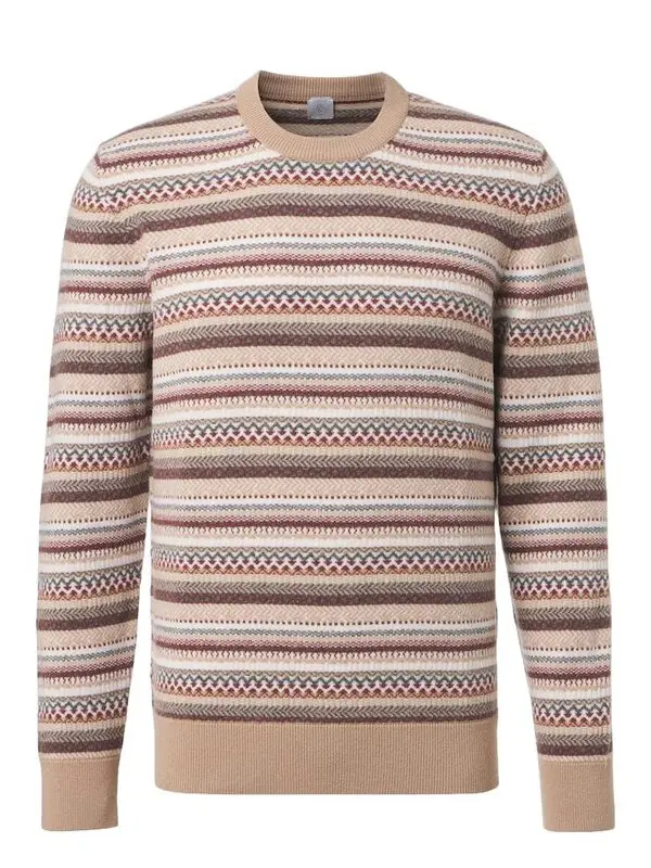 Eleventy Jacquard Wool Crewneck Sweater - Brown