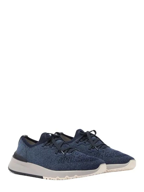 Brunello Cucinelli Knitted Lace-up Sneakers - Blue