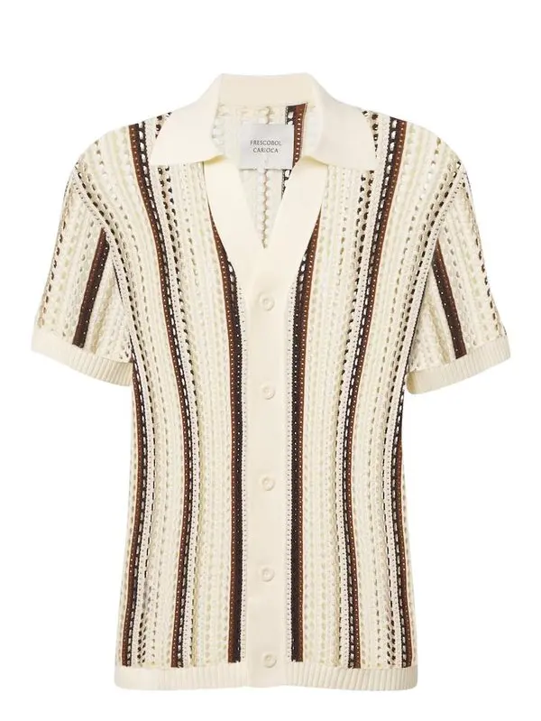 Frescobol Carioca Pinto Crochet Striped Cotton Shirt - Beige