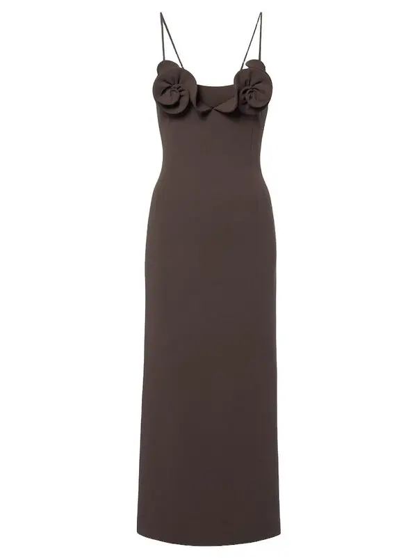 Magda Butrym Floral-appliqué Wool-blend Midi Dress - Brown