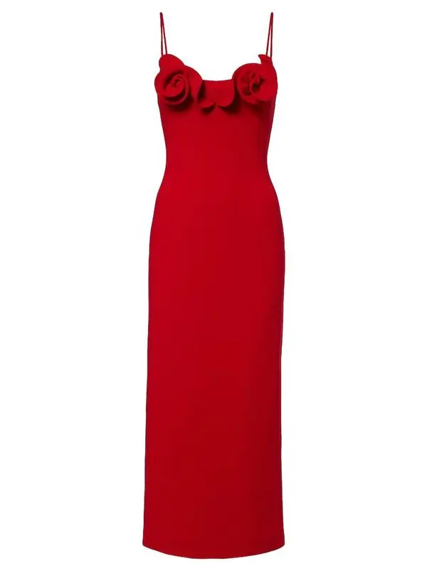 Magda Butrym Floral-appliqué Wool-blend Midi Dress - Red