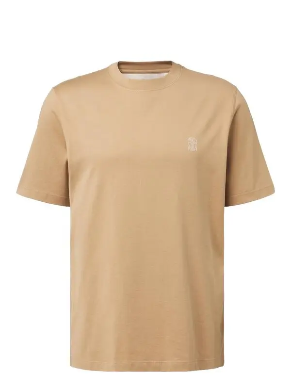 Brunello Cucinelli Logo Cotton Jersey T-shirt - Beige
