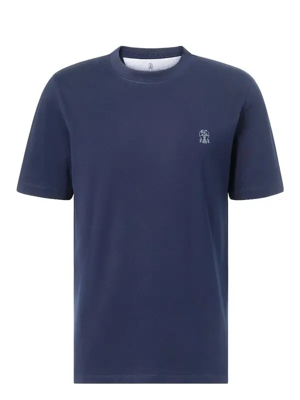 Brunello Cucinelli Logo Cotton Jersey T-shirt - Blue