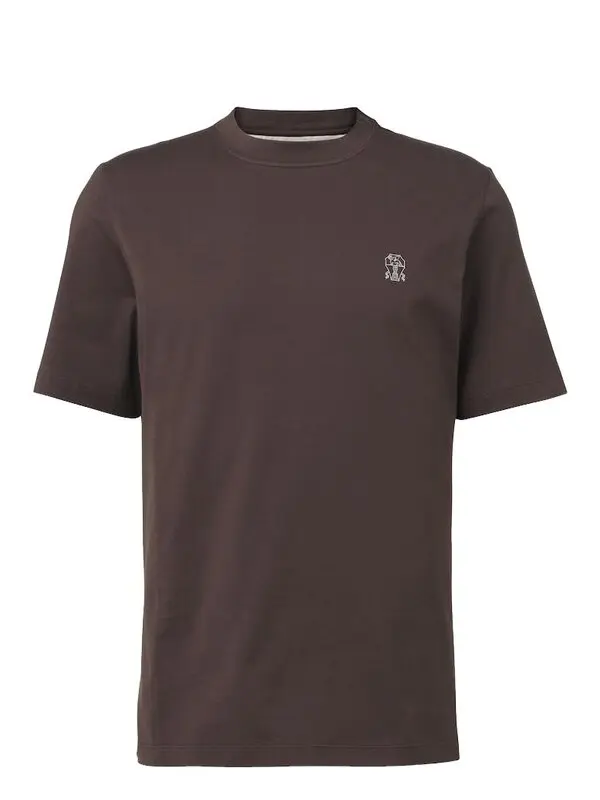 Brunello Cucinelli Logo Cotton Jersey T-shirt - Brown