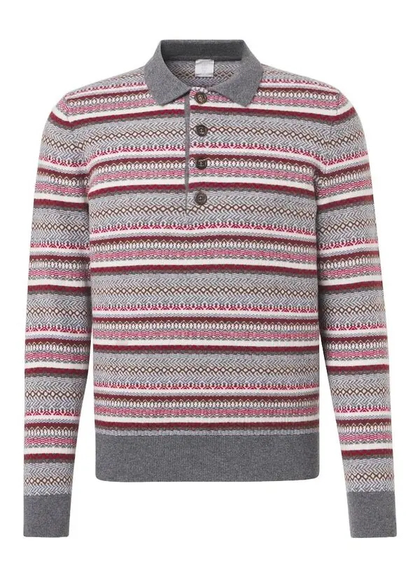Eleventy Striped Wool Jacquard Polo Sweater - Multicoloured