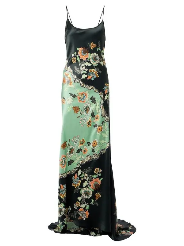 Roberto Cavalli Floral Silk Satin Maxi Dress - Multicoloured