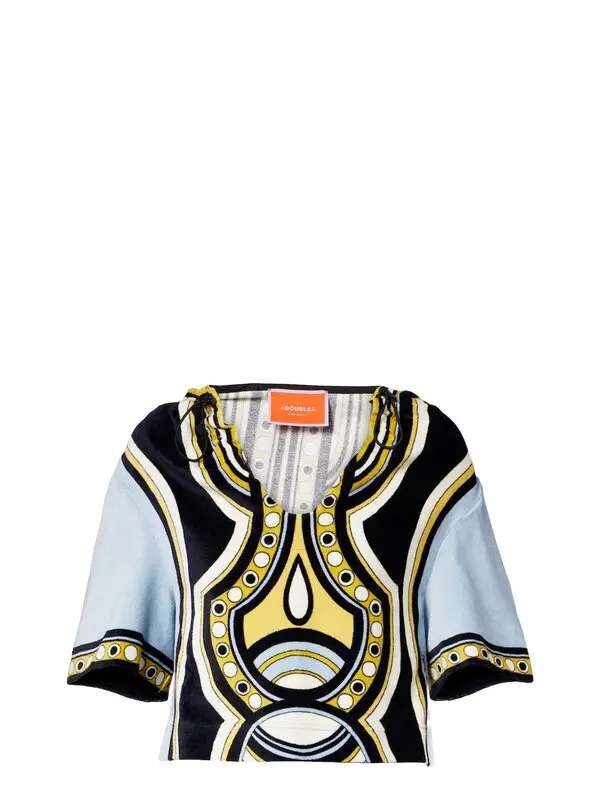 La DoubleJ Printed Hooded Cotton Terry Top - Multicoloured