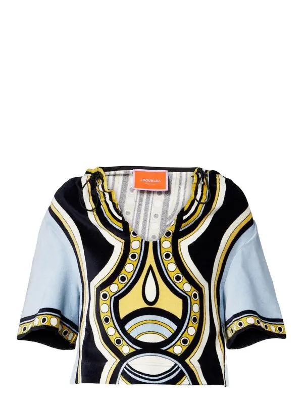 La DoubleJ Printed Hooded Cotton Terry Top - Multicoloured