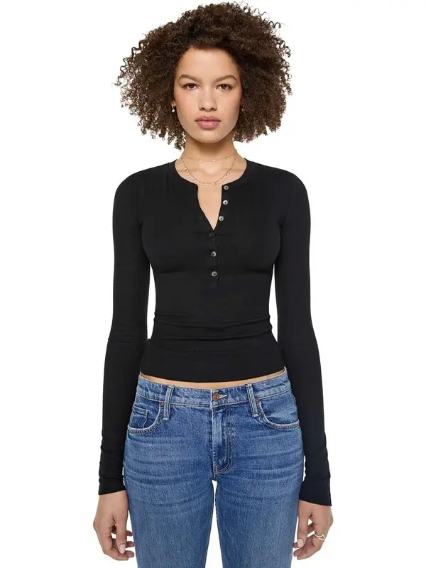 Eterne Long Sleeve Henley Top - Black