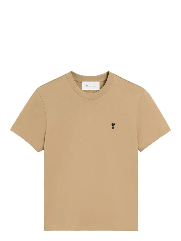 AMI Paris Beige Cotton T-shirt With De Coeur Beige - Mastic Beige/black