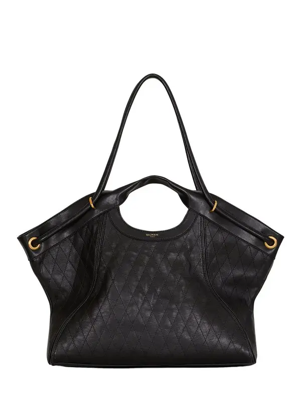 Balmain Large Quilted Lambskin Tote Bag - Black
