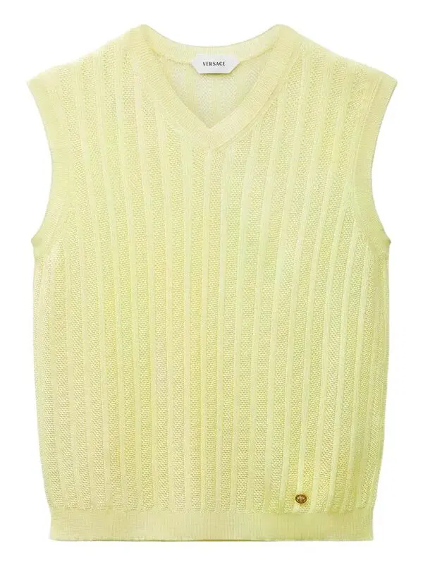 Versace Ribbed Knit V-neck Top - Yellow