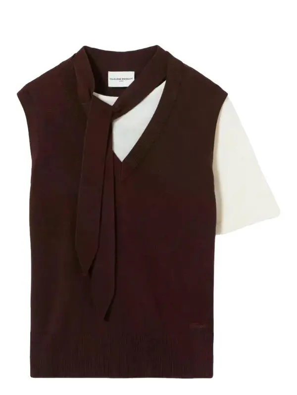 Claudie Pierlot Short-sleeve Bow Detail Sweater - Brown