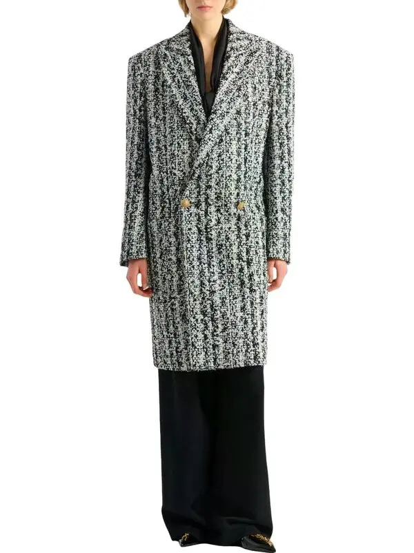 Balmain Long Tweed Coat - Black