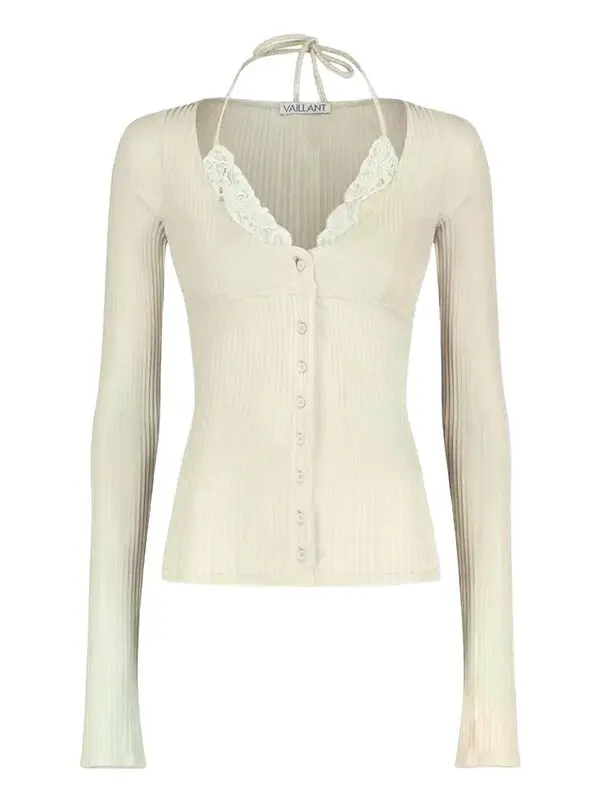 VAILLANT Ribbed Halterneck Cardigan - Neutrals