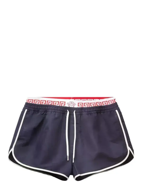 Versace Double Waistband Swim Shorts With Greca Border - Blue