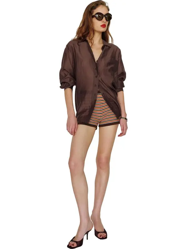 REFORMATION Eli Oversized Shirt Sheer - Brown