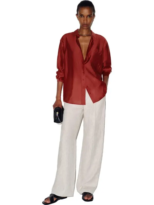 REFORMATION Oversized Sheer Shirt - Red