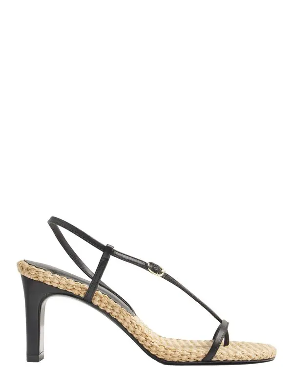 REFORMATION Pina Heeled Sandal Leather Natural Raffia - Black